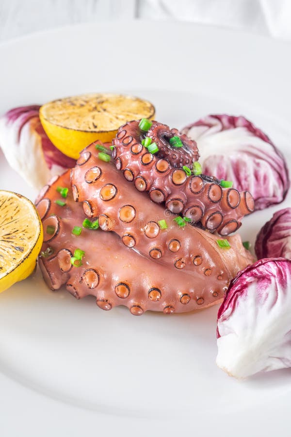 Grilled Octopus with lemon stock image. Image of roasted - 341955669