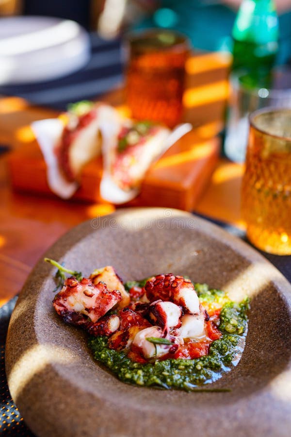 Grilled Octopus Served for Lunch Stock Photo - Image of fresh, souce ...
