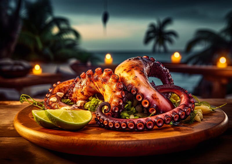Grilled Octopus Served in the Restaurant for Dinner at Tropical Island ...
