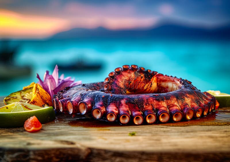 Grilled Octopus Served in the Restaurant for Dinner at Tropical Island ...