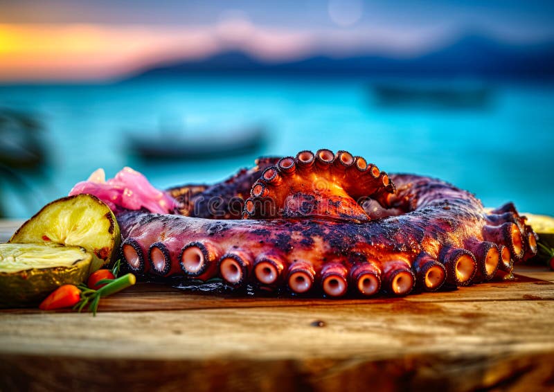 Grilled Octopus Served in the Restaurant for Dinner at Tropical Island ...