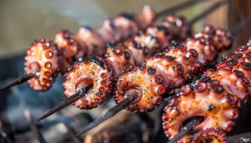 Grilled Octopus Skewers Made Easy with the AR 7:4 Method Stock ...
