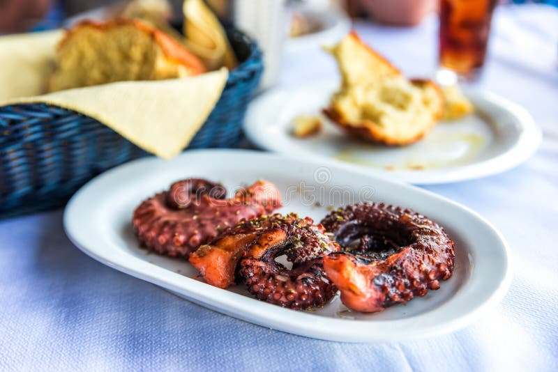 Grilled Octopus Tentacle, Bread,. Stock Photo - Image of fresh, meal ...