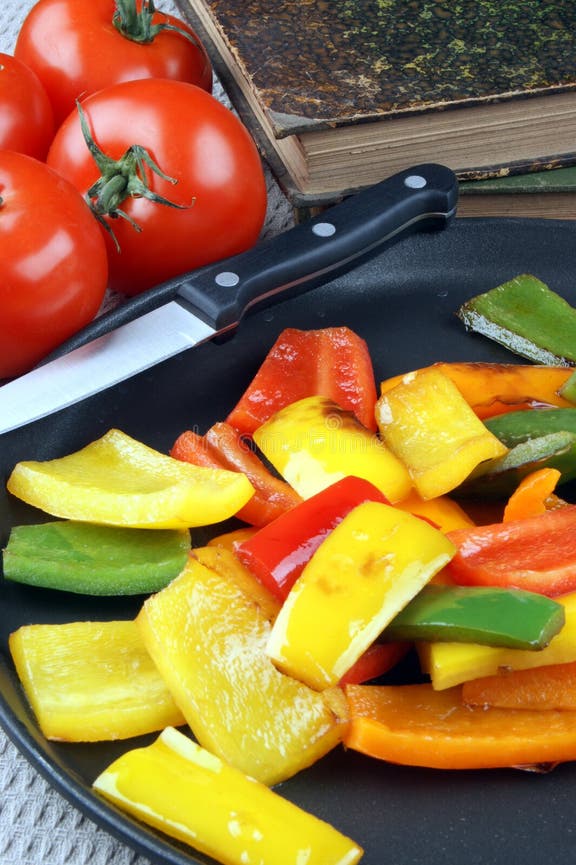 Grilled Organic Peppers on a Pan Stock Image - Image of yellow, grilled ...