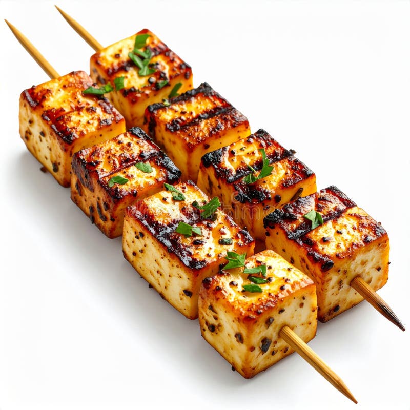 Grilled Paneer Cubes on Skewers Stock Illustration - Illustration of ...