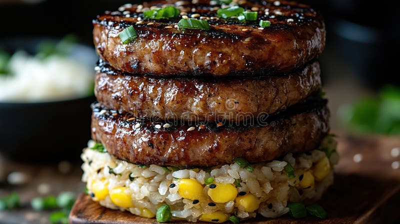Grilled Patties Rice Corn Stack, Close-up, Food Photography Stock ...