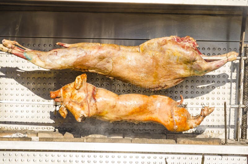 Grilled Pig and Lamb on the Broach Stock Image - Image of repose ...