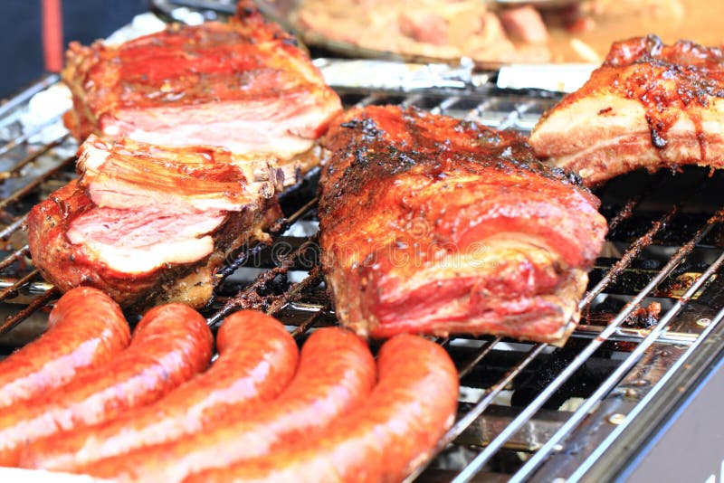 Grilled pig meat stock image. Image of barbecue, samgyupsal - 91053673