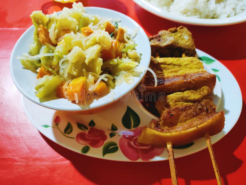 Grilled Pig and Noodle with Potato Stock Image - Image of seafood, meal ...