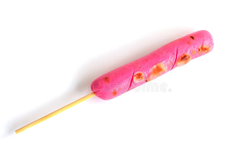 Grilled Pink Sausages on Stick on White Background Stock Photo - Image ...
