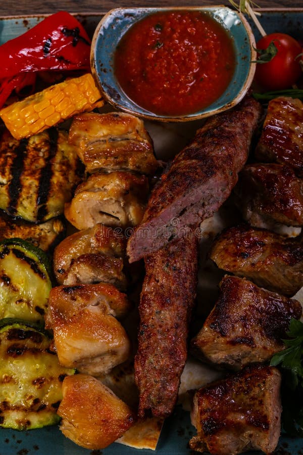 Grilled plate mix stock photo. Image of lunch, fried - 127601792