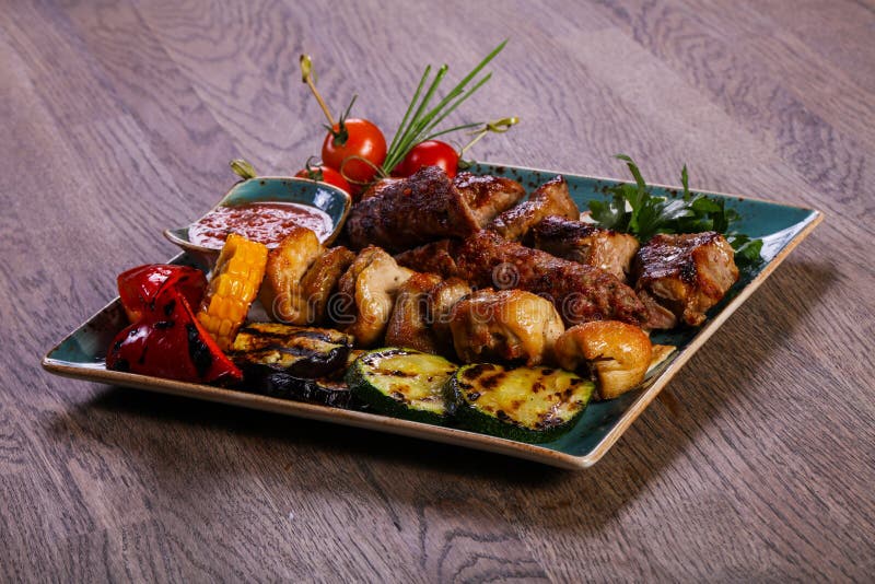 Grilled plate mix stock image. Image of barbecue, cooked - 115638329