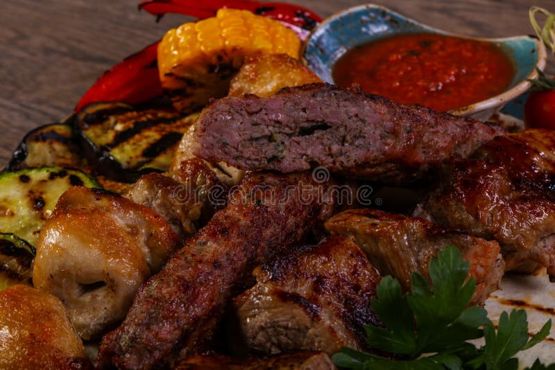 Grilled plate mix stock image. Image of cooked, barbecue - 125608123