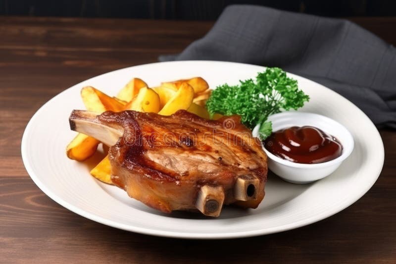 Grilled Pork Chop Restaurant Dish with Potatoes. Ai Generative Stock ...