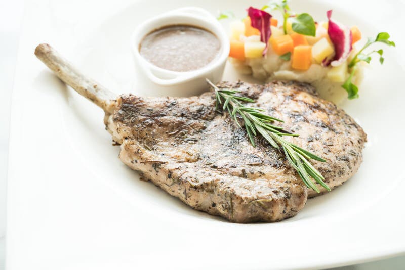 Grilled pork chop steak stock image. Image of plate, steak - 79225991