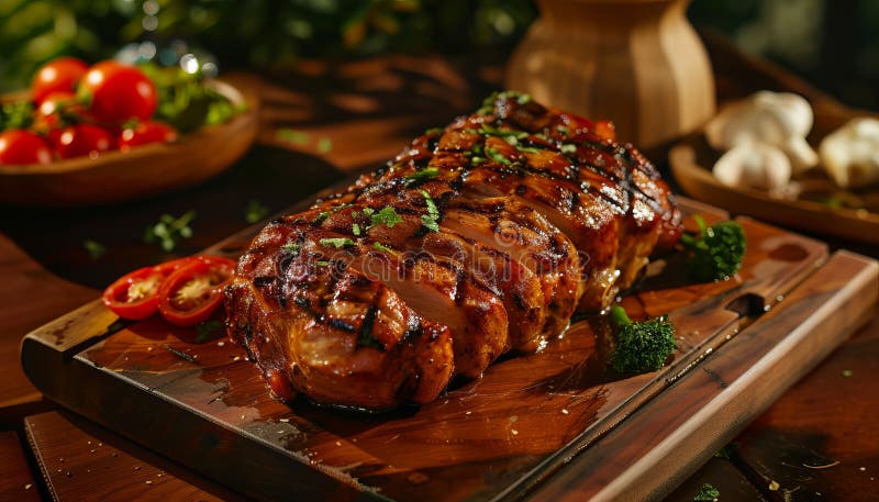 Grilled Pork, Cooked To Perfection, on Rustic Wooden Table Stock ...