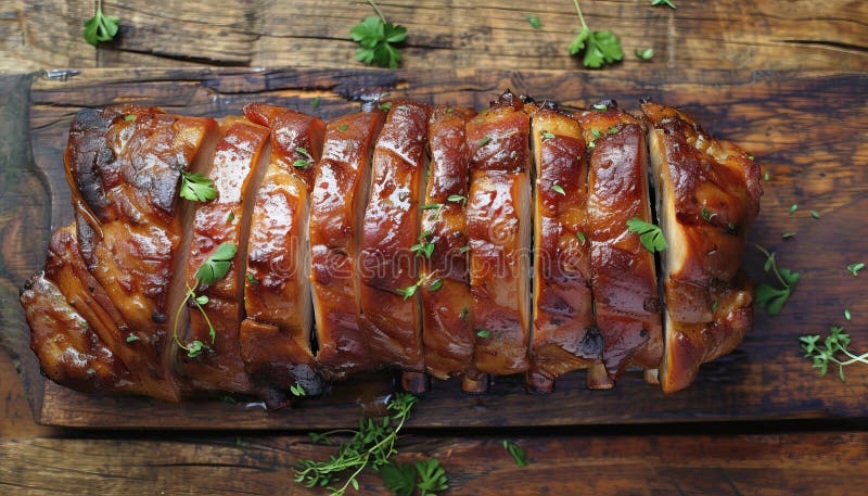 Grilled Pork, Cooked To Perfection, on Rustic Wooden Table Stock ...