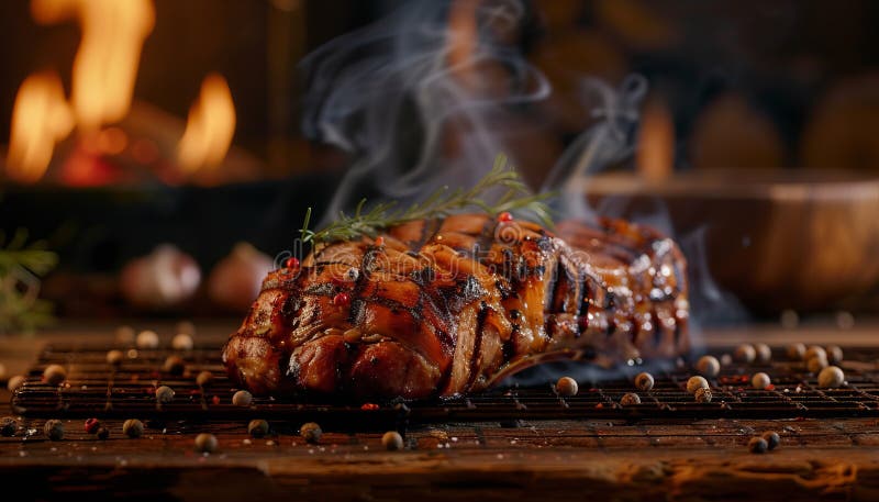 Grilled Pork, Cooked To Perfection, on Rustic Wooden Table Stock ...