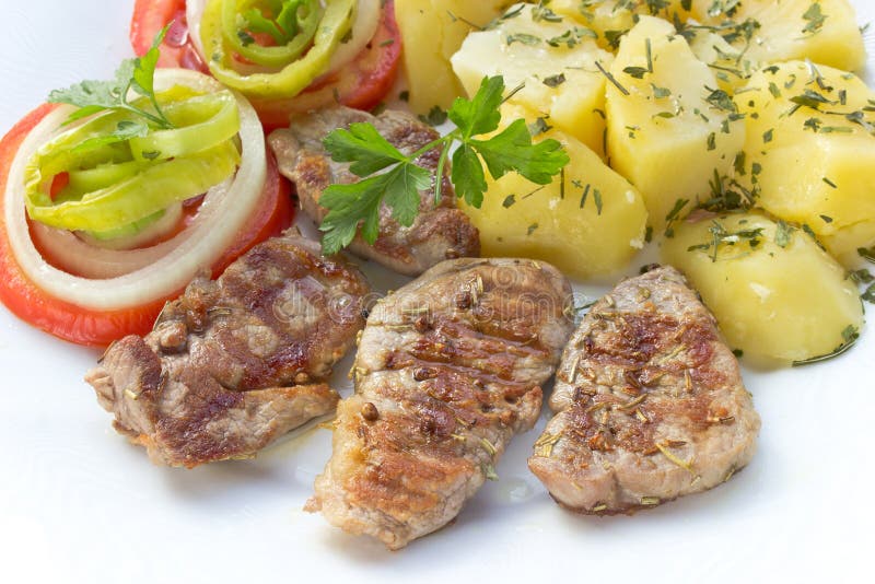 Grilled Pork Fillet Meat and Vegetables Stock Image - Image of meal ...