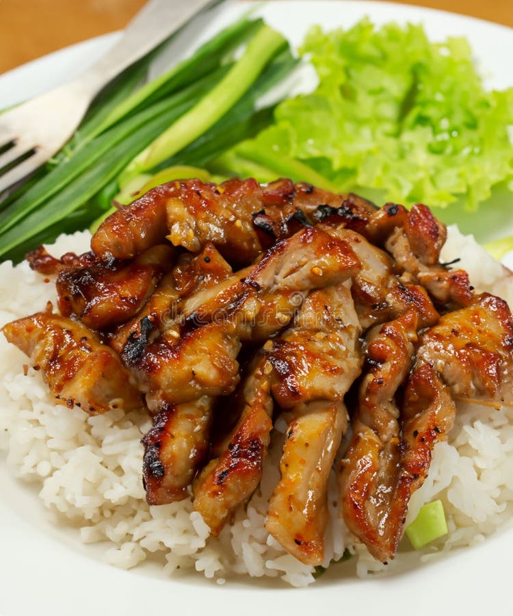 Grilled Pork with Ginger on Rice Stock Image - Image of grilled, stir ...