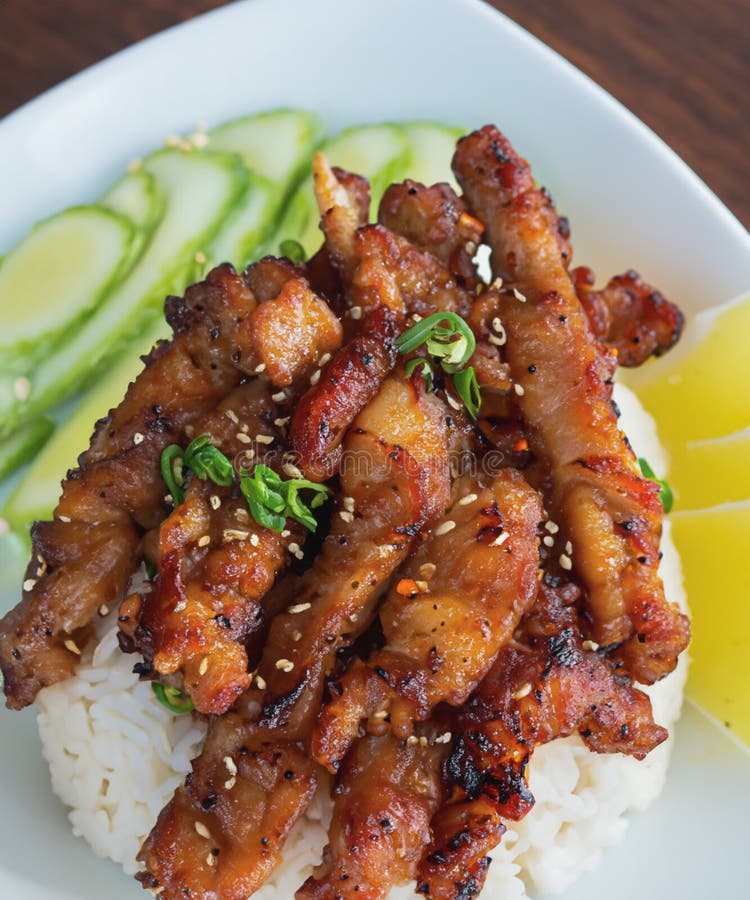 Grilled Pork with Ginger on Rice Stock Photo - Image of rice, healthy ...