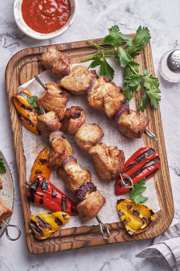 Grilled pork kebab stock photo. Image of cuisine, closeup - 209224848