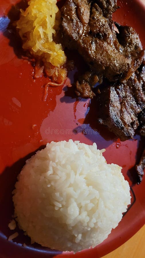 Grilled Pork Meat Served with White Rice Stock Image - Image of served ...