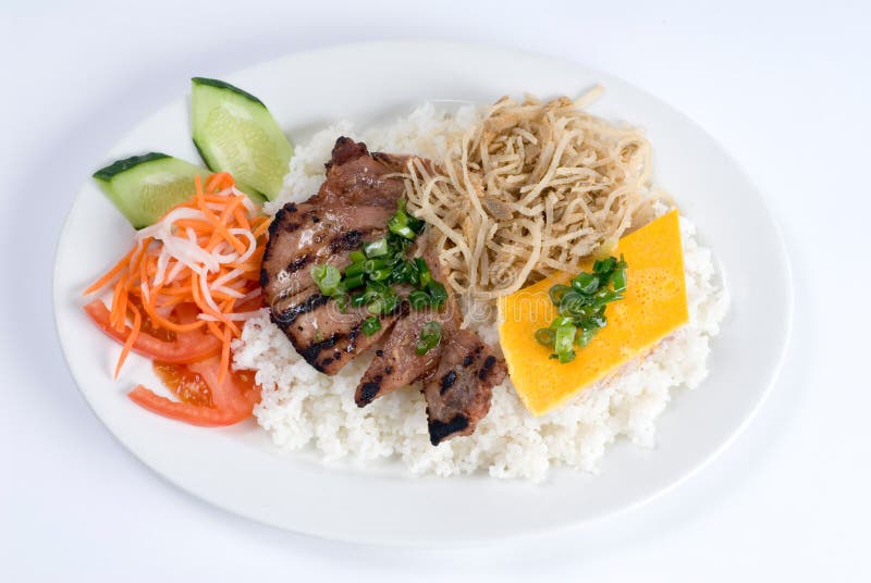 Grilled pork over rice stock image. Image of chives, thai - 8582265