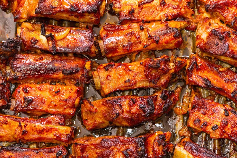 Grilled Pork Ribs on a Baking Sheet. Stock Photo - Image of cook, bone ...