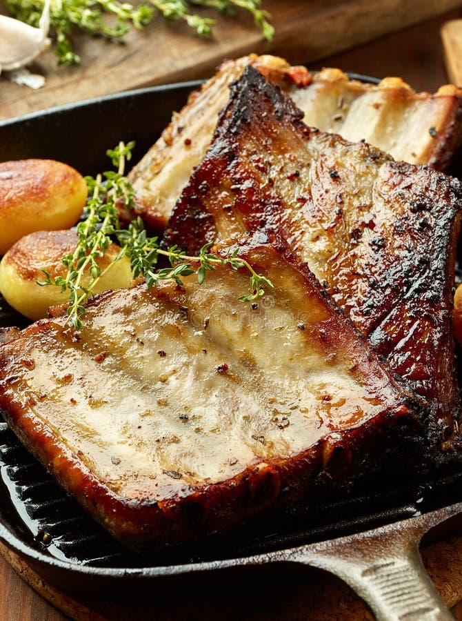 Grilled pork ribs stock photo. Image of potatoes, cooking - 77753862