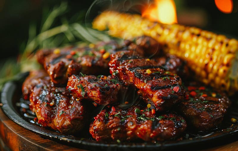 Grilled Pork Ribs and Corn on the Cob Stock Photo - Image of food ...