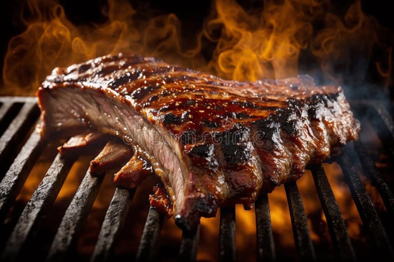 Grilled Pork Ribs on the Grill Stock Illustration - Illustration of ...