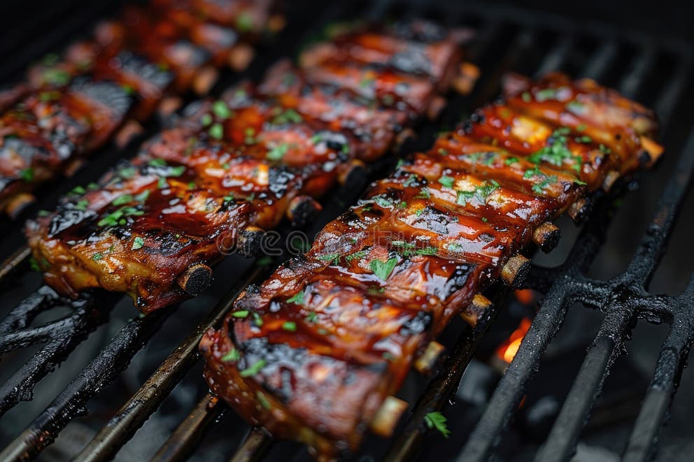Grilled Pork Ribs on the Grill Stock Image - Image of party, meal ...