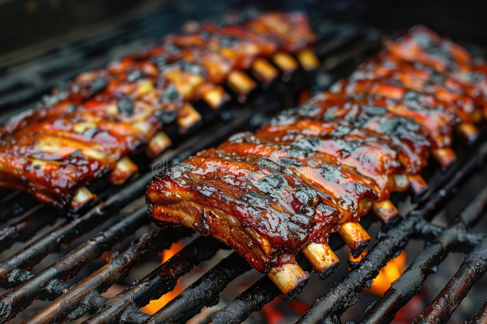 Grilled Pork Ribs on the Grill Stock Photo - Image of grill, summer ...