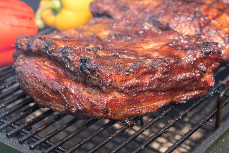 Grilled Pork Ribs on the Grill. Stock Image - Image of grilling, food ...