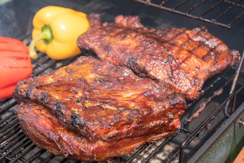 Grilled Pork Ribs on a Grill. Stock Photo - Image of roasted, barbecue ...