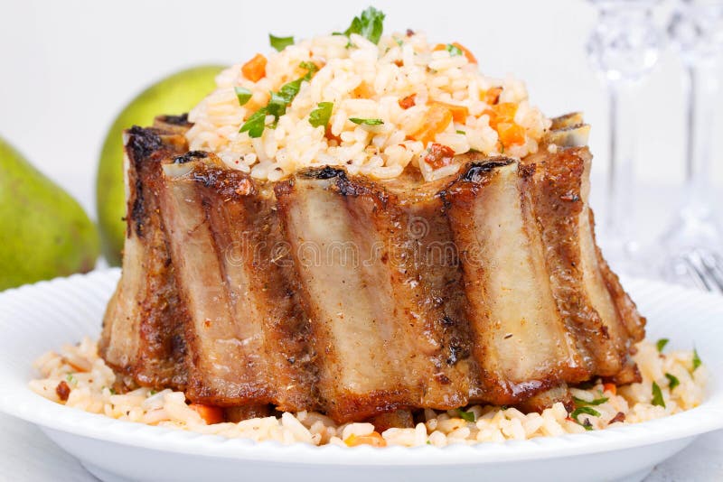 Grilled Pork Ribs with Rice and Spices Stock Image - Image of healthy ...