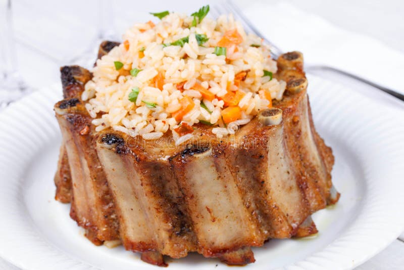 Grilled Pork Ribs with Rice and Spices Stock Image - Image of culture ...