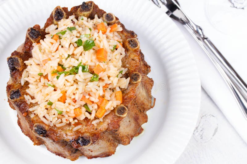 Grilled Pork Ribs with Rice and Spices Stock Image - Image of chinese ...