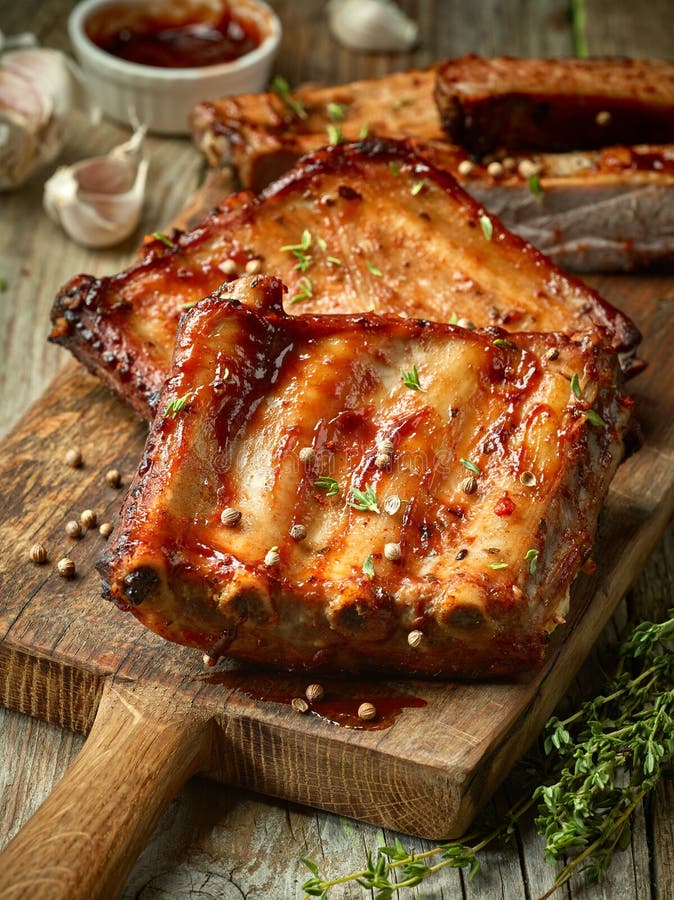Grilled pork ribs stock image. Image of kitchen, ribs - 77695587