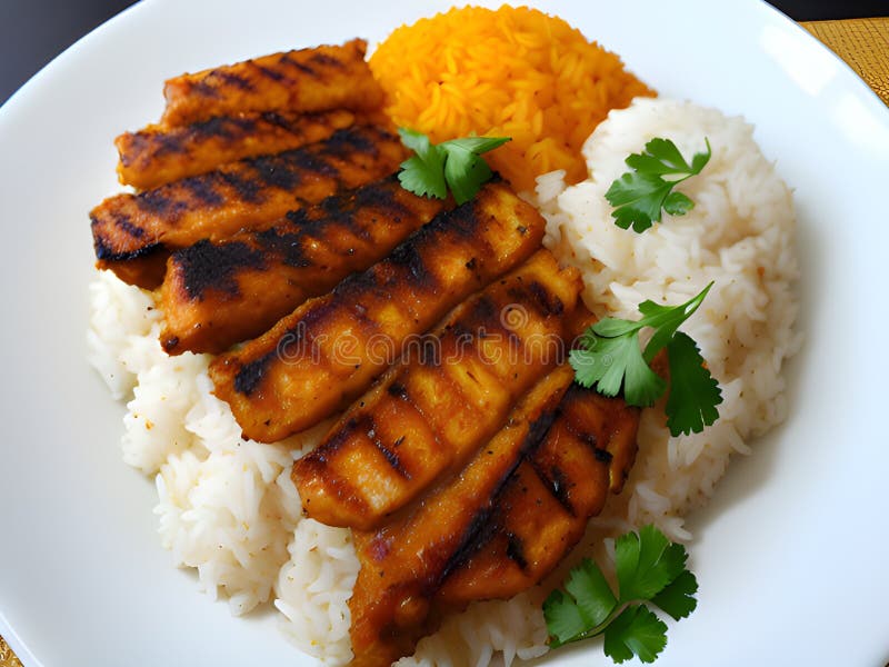 Grilled Pork with Rice and Vegetables , Ai Generated Stock Illustration ...