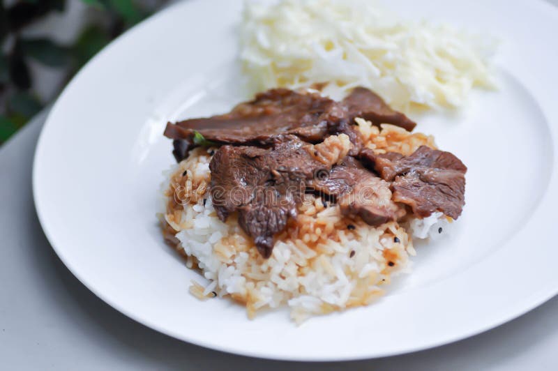 Grilled Pork or Roasted Pork with Rice Stock Image - Image of meat ...