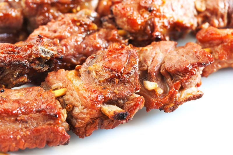 Grilled Pork with Short Ribs on Plate Stock Photo - Image of fire ...