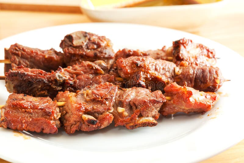 Grilled Pork with Short Ribs on Plate Stock Image - Image of charcoal ...