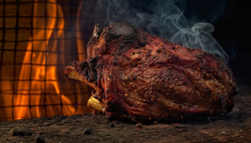 Grilled Pork Steak, Smoked and Rare, Cooked Over Natural Flame ...