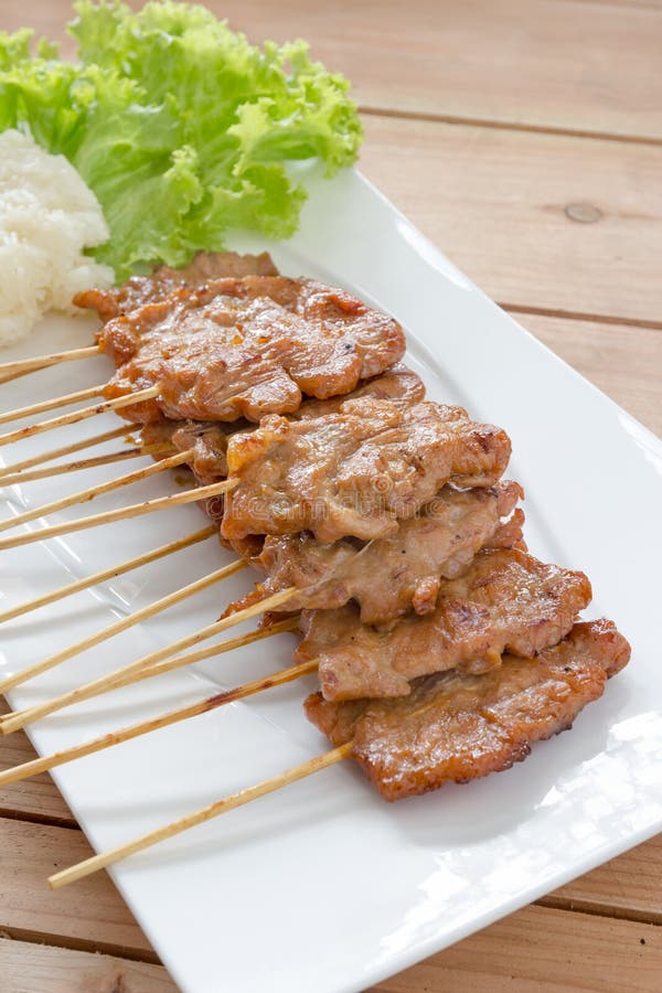 Grilled Pork with Sticky Rice Stock Image - Image of thai, roasted ...