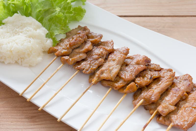 Grilled Pork with Sticky Rice Stock Image - Image of thai, dinner: 58112687
