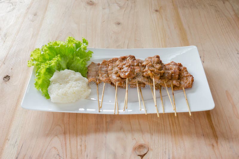Grilled Pork with Sticky Rice Stock Photo - Image of barbeque, rice ...