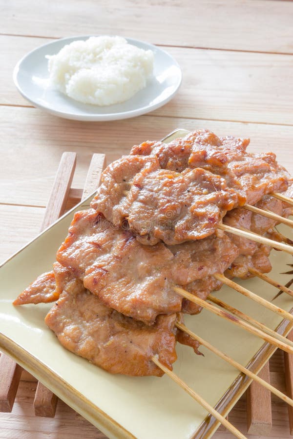 Grilled Pork with Sticky Rice Stock Photo - Image of delicious, rice ...