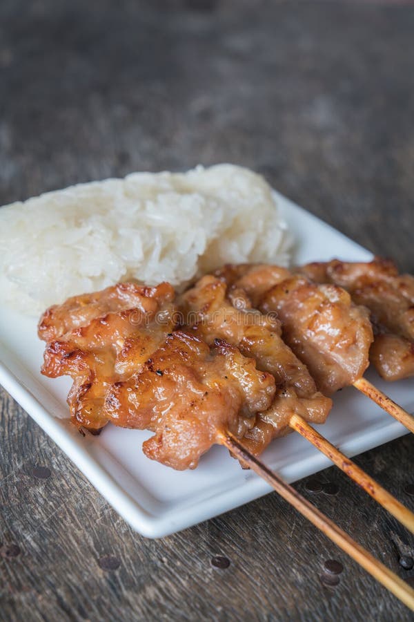 Grilled Pork with Sticky Rice Stock Photo - Image of skewer, cuisine ...